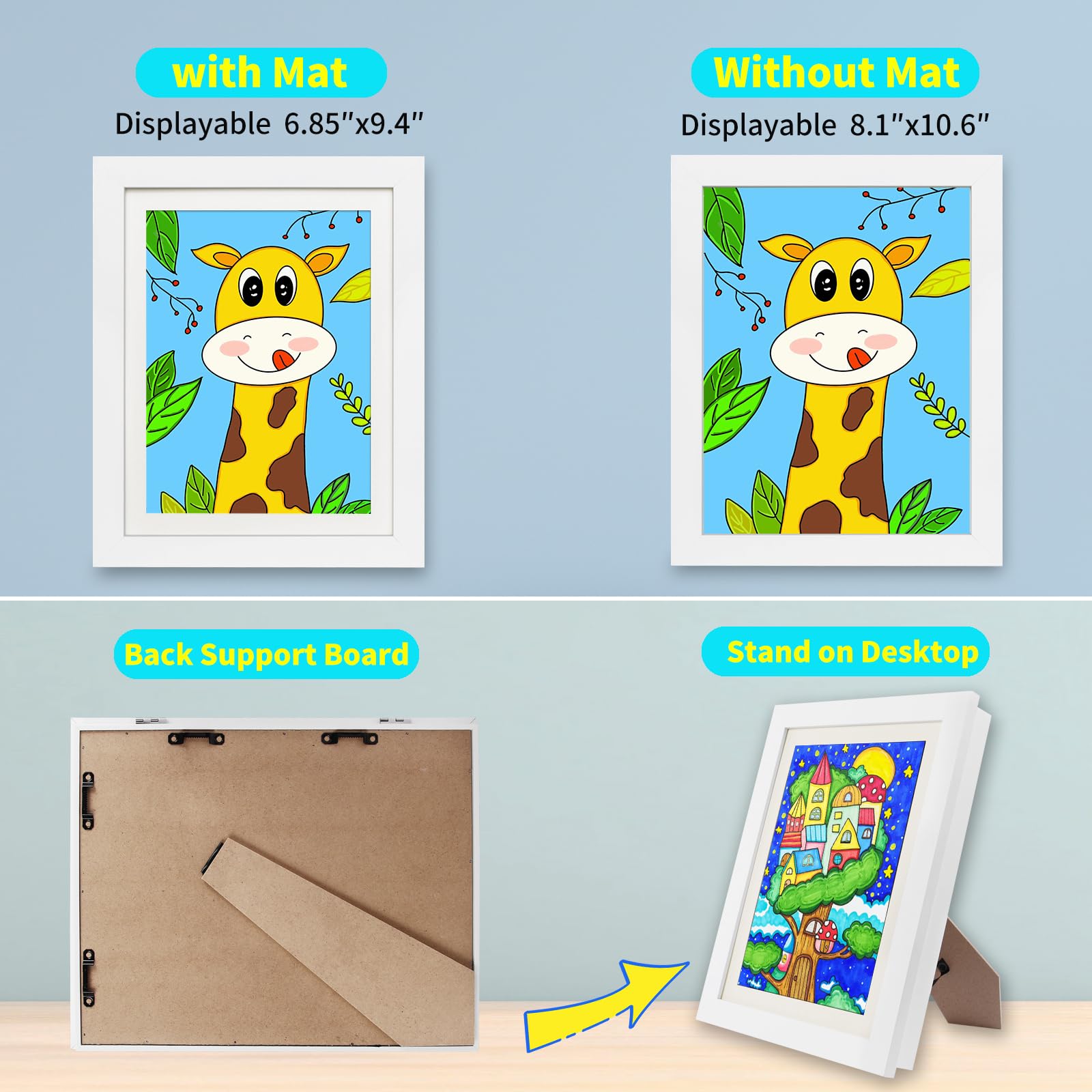 RCOSULI Kids Art Frames,[2-Pack] 8.5x11Front Opening Kids Artwork Frames Changeable,White Childrens Art Project Display Storage Frames Holds 50-150 Pcs,for Kids Drawings,Picture,Crafts,Artworks