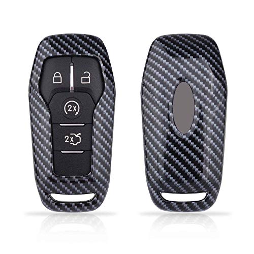 TOMALL Compatible with Key Fob Cover Carbon Fiber Pattern Luxury Car Key Protective Cover Keychain for Fusion F-150