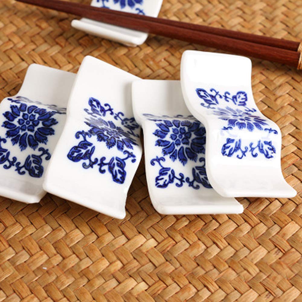 Woonsoon Ceramic Chopsticks Rest Rack Set of 8,Chinese Style Dinner Spoon Stand Knife Fork Holder Chopsticks Stand