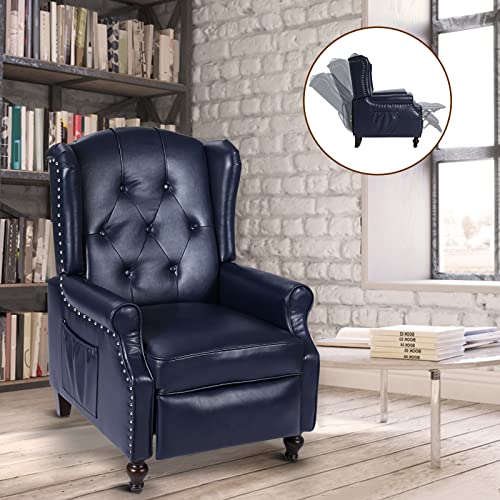 VUYUYU Wingback Recliner Chair, Push Back Arm Chair with Heat and Massage, PU Leather Single Sofa for Home, Living Room, Office, Bedroom(Navy Blue)