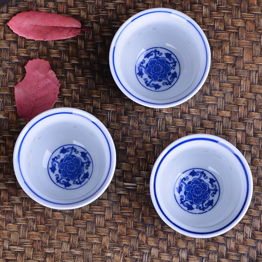 Woonsoon Chinese Handmade Kungfu Tea Cup 80 ml,Bone China Blue and White Tea Cups Set of 6,Ceramic Tea Mugs Without Handles,Best Gift