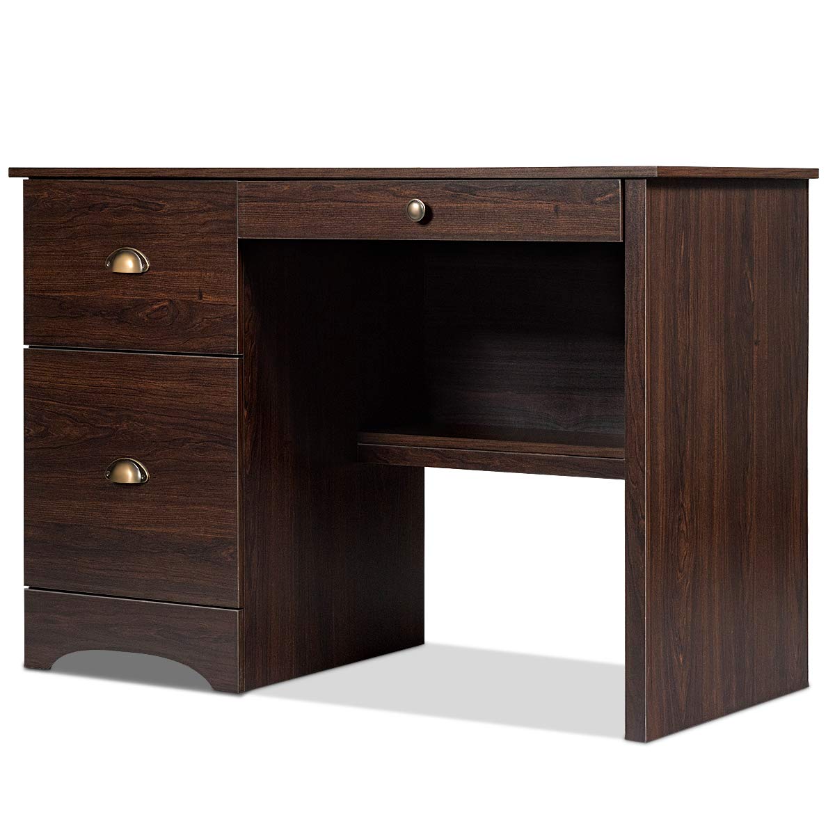 Tangkula Computer Desk with Drawers, Wood Frame Home Office Desk with Storage Shelf, Vintage Desk Executive Desk with Spacious Desktop, Ideal for Bedroom, Living Room, Office