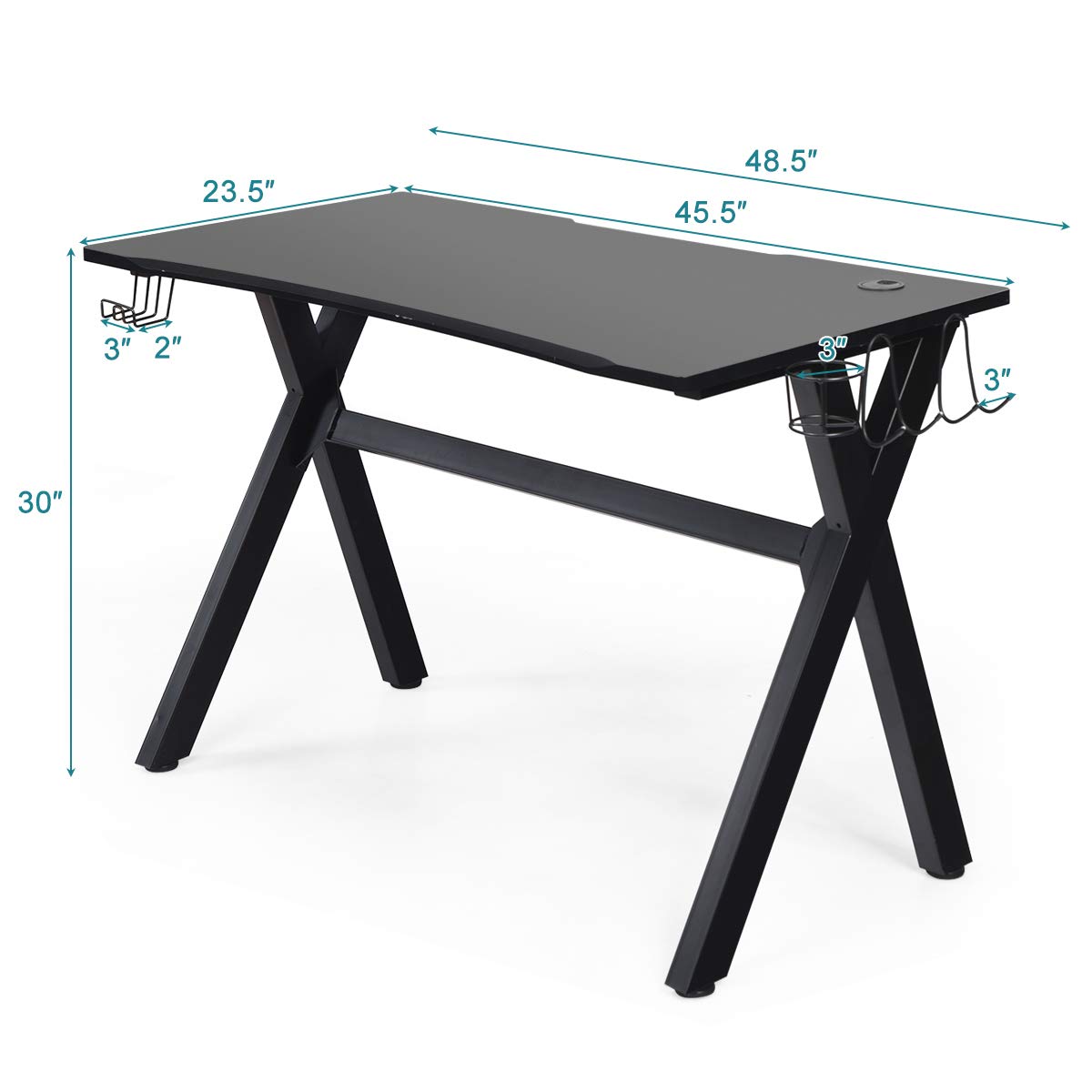 Tangkula Computer Desk Gaming Desk, Ergonomic E-Sports Desk with Cup & Headphone Holder and Mouse Pad, Gamer Workstation with Carbon Fiber Surface and X-Shape Steel Frame, Home Office Desk (Black)