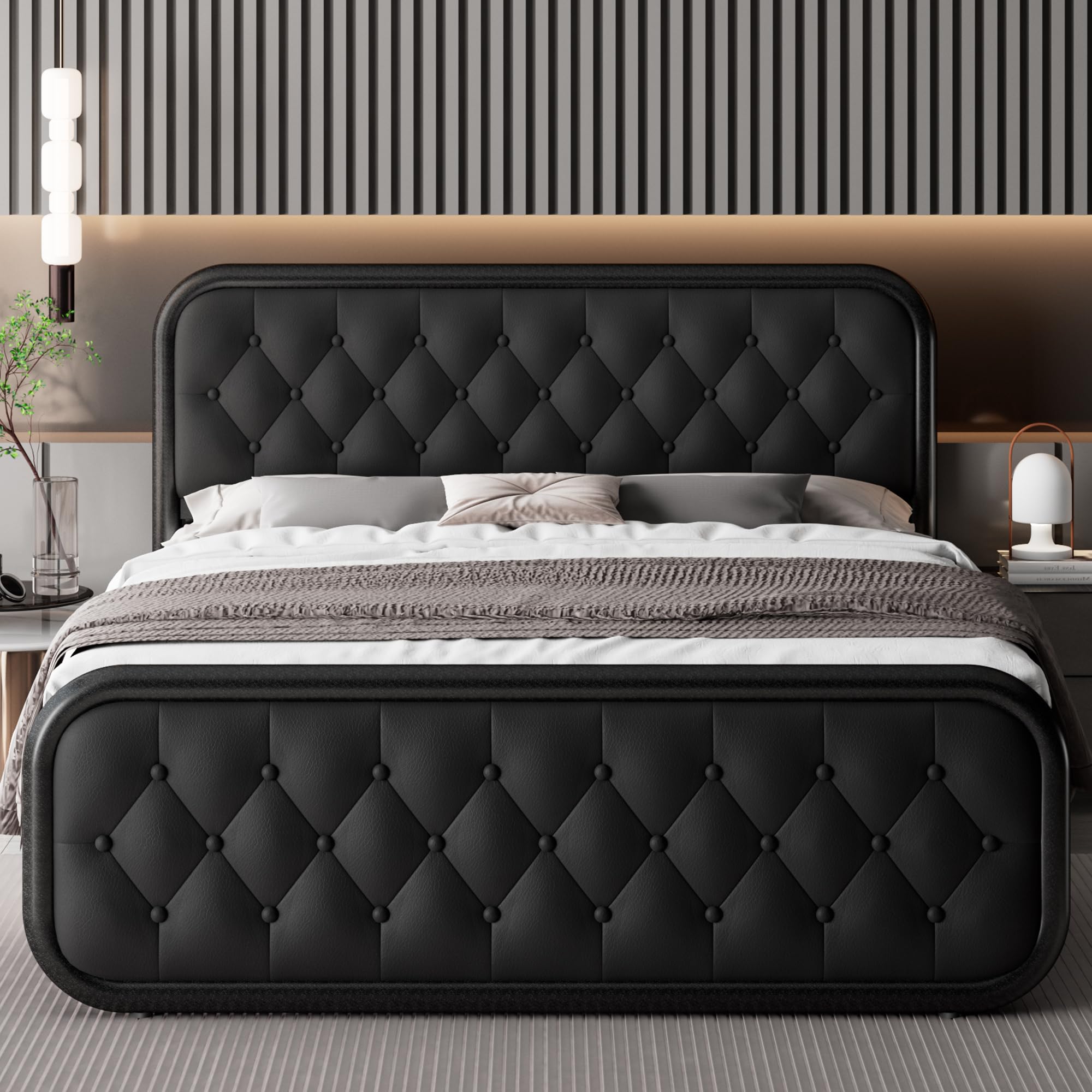 SUMELL Full Size Bed Frame - Heavy Duty Bed Frame, Stylish Faux Leather Headboard, Noise-Free and Easy Assembly for The Perfect Night's Sleep (Black)