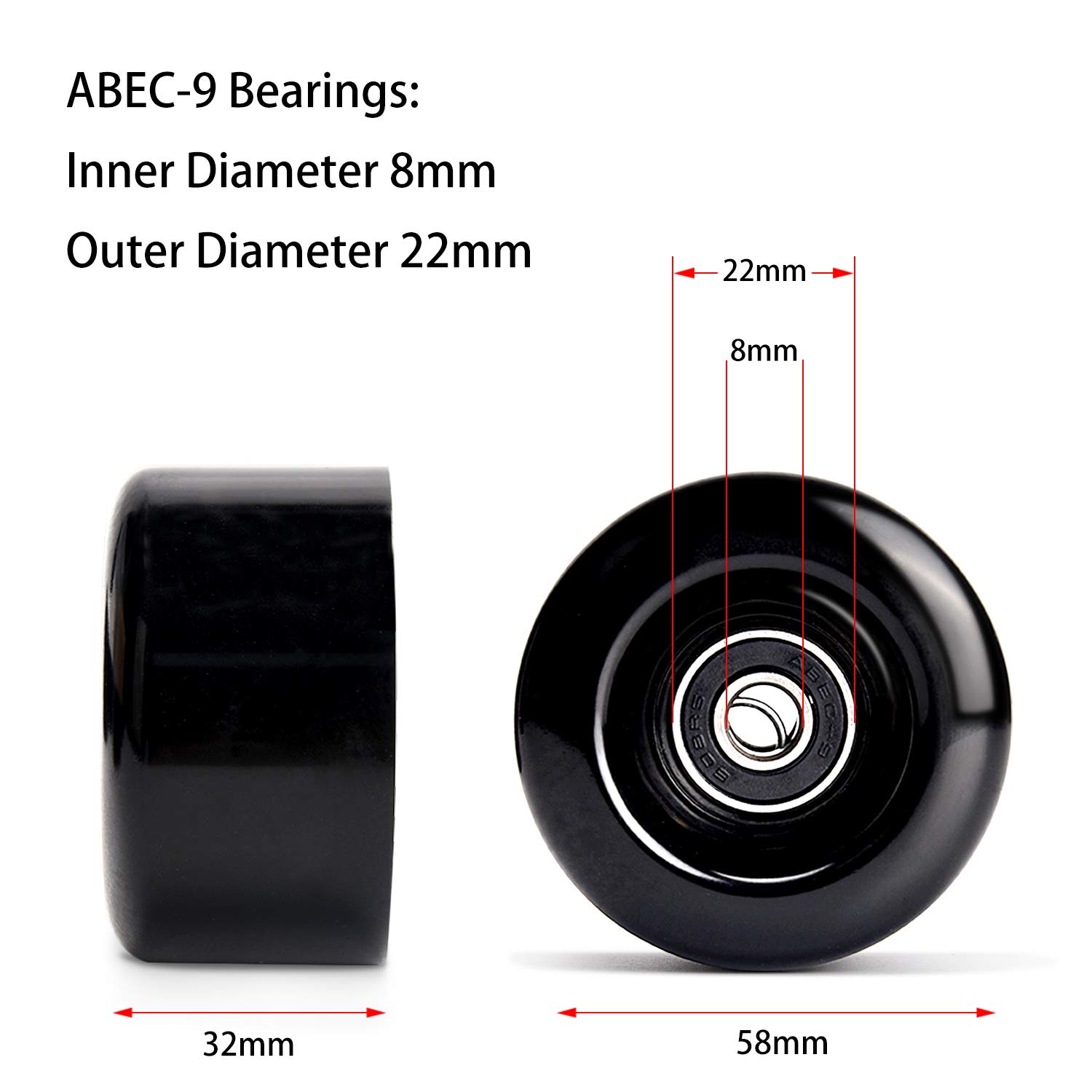 TOBWOLF 8 Pack 58mm x 32mm, 82A Outdoor Quad Roller Skating Wheels, PU Wear-Resistant Wheels Replacements Double-Row Roller Skates Accessories