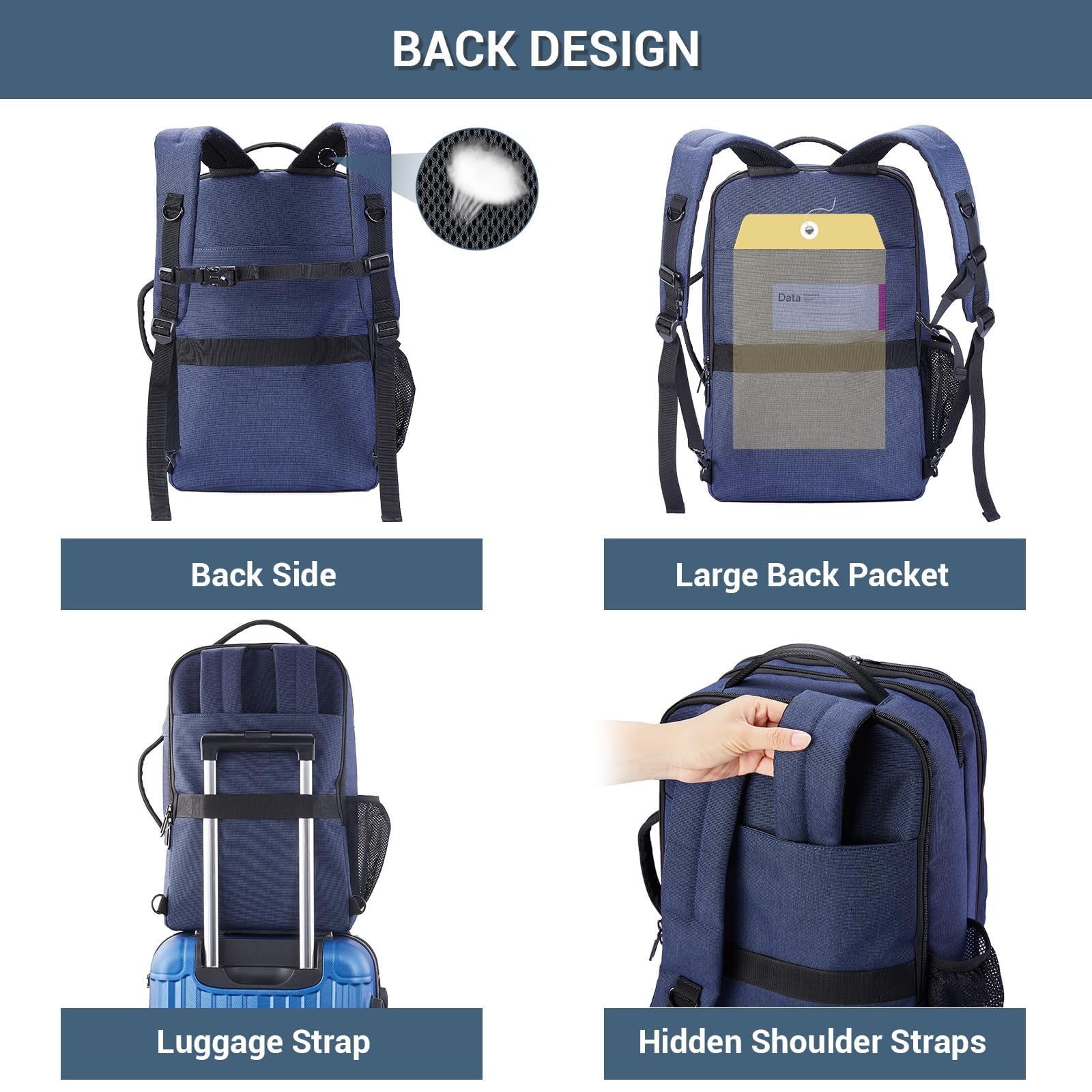 VPBAGE 40L Travel Luggage Backpack with Laptop Compartment, Personal Item Bag for Men, Carry on Luggage Daypack with USB Charging Port, Alternative to Suitcase