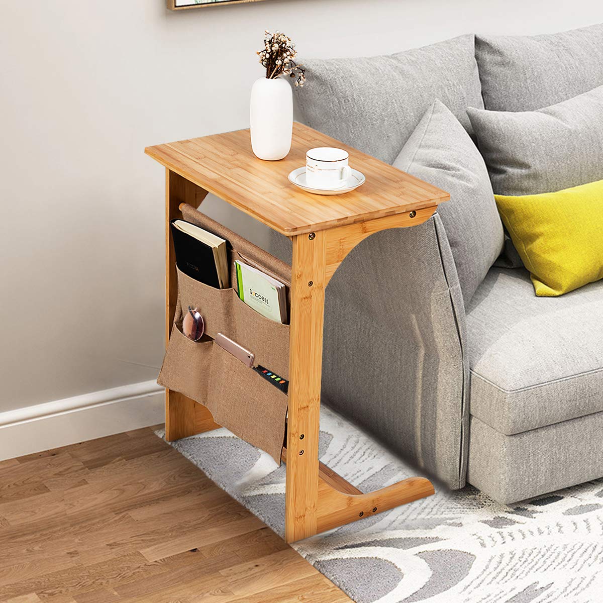 Tangkula Sofa Side Table, TV Tray Couch Snack Table Overbed Table, Laptop Desk End Table Modern Furniture for Home Office