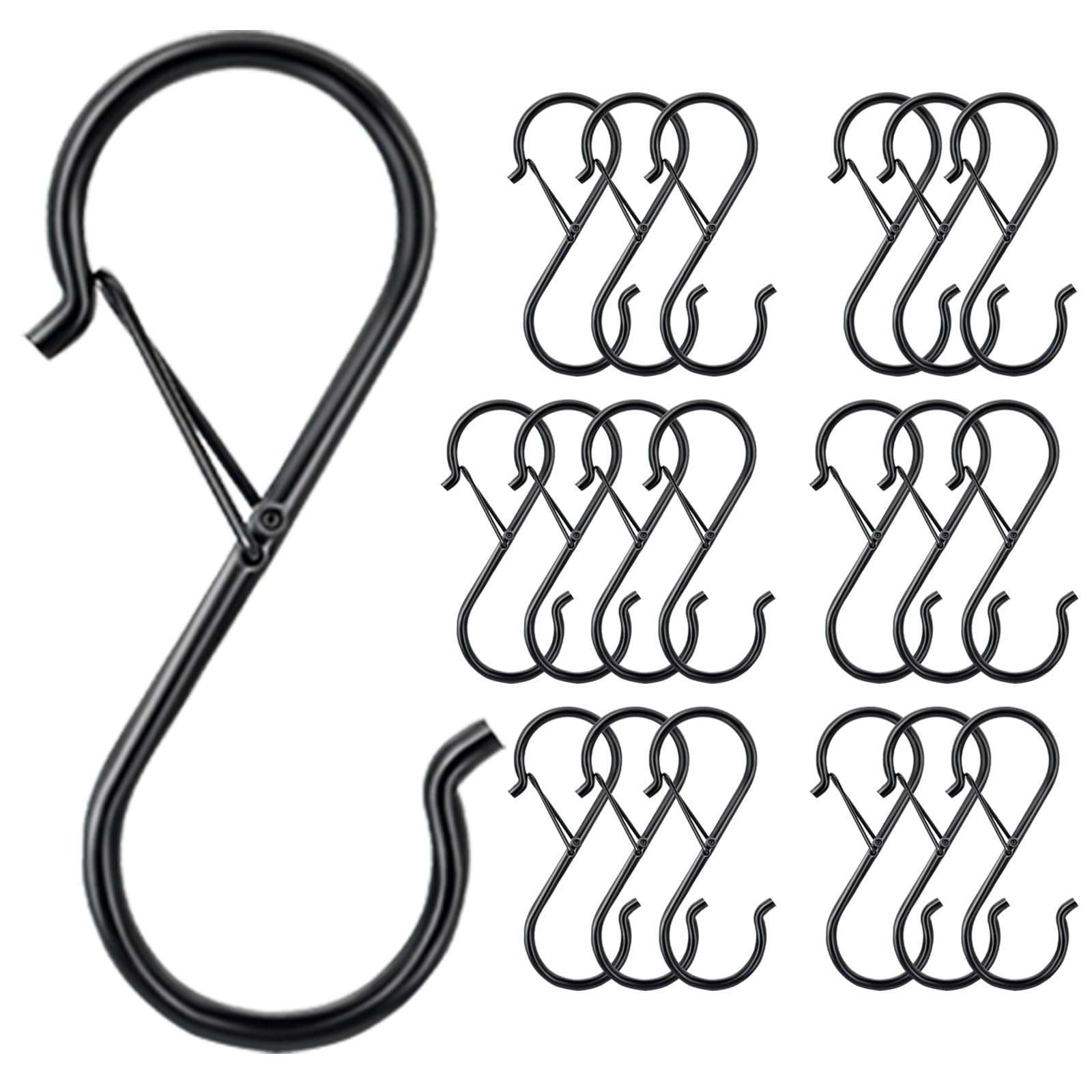 Zienlay 20 Pack S Hooks for Hanging, 3.5 Inch S Hooks Heavy Duty for Hanging Clothes Plants Black S Shaped Hooks with Safety Buckle Kitchen Pot Rack Closet Hooks for Kitchen Utensil, Pots, Pans