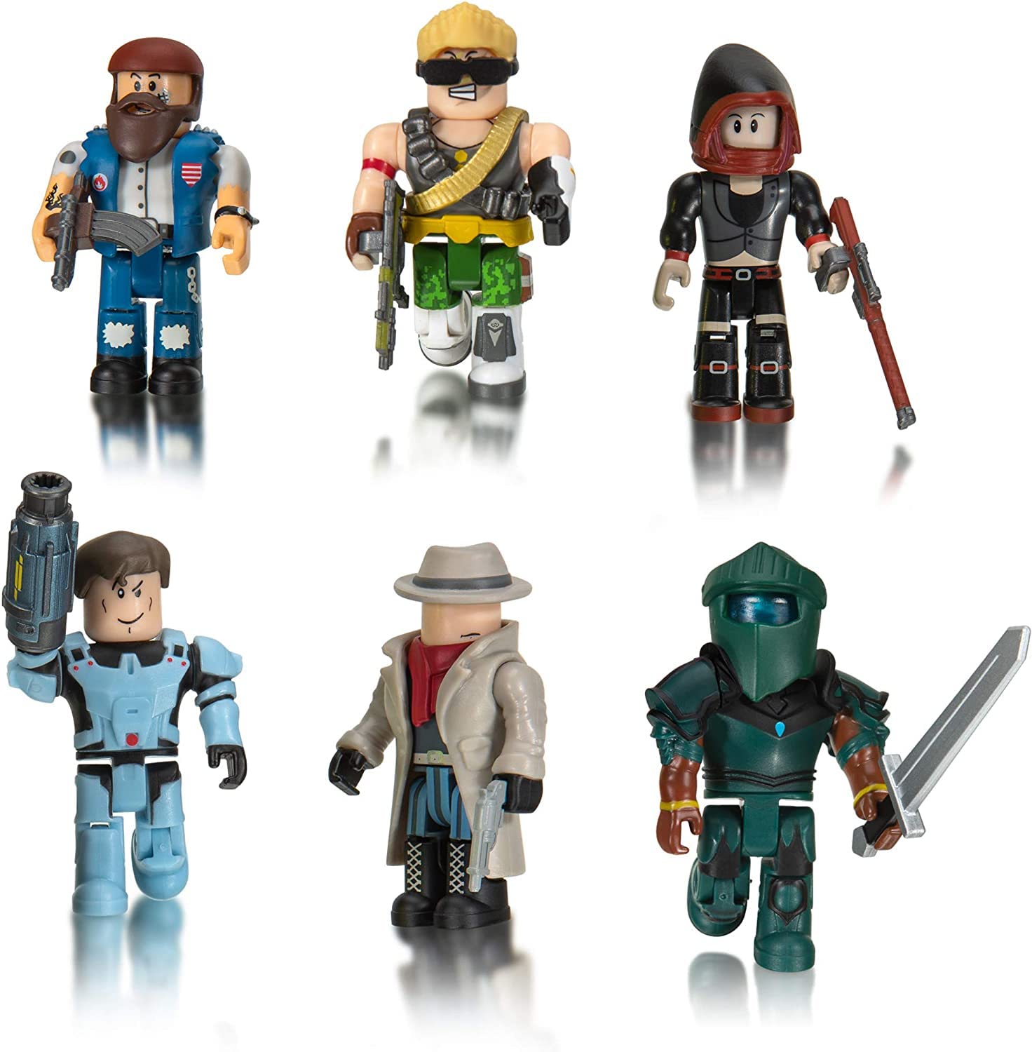 Roblox Q-Clash Action Figure Toy Set 6-pack - Playset w/Exclusive Virtual Item - includes Ghost, Decker, Cyborg, Rascal, Sir Knight & Reaper - Officially Licensed - Gift for Kids, Boys & Girls - 6+
