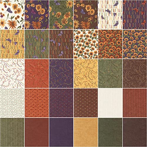 Sunflower Garden Charm Pack by Holly Taylor; 42-5" Precut Fabric Quilt Squares