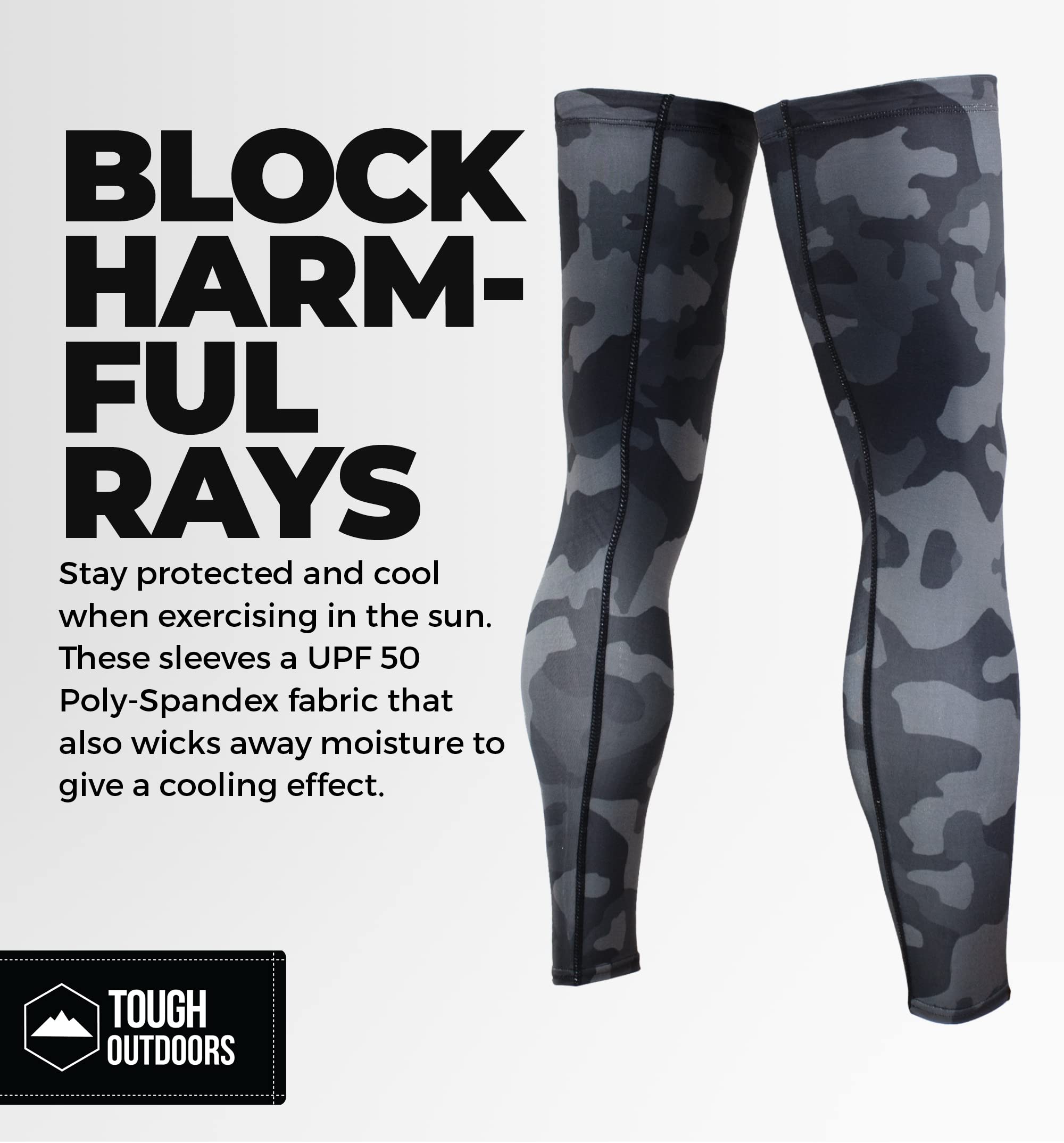 Tough Outdoors Compression Leg Sleeves - Full Leg Compression Sleeve for Men & Women, UV Leg Sleeves, Cycling Leg Warmers