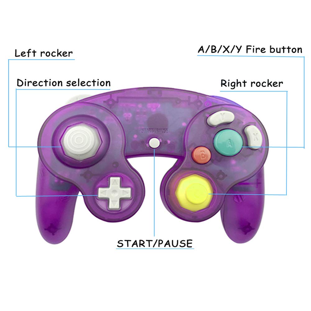 Reiso Gamecube Controller, 2 Pack NGC Classic Wired Controller for Wii Game cube(Clear Purple and Moss Green)