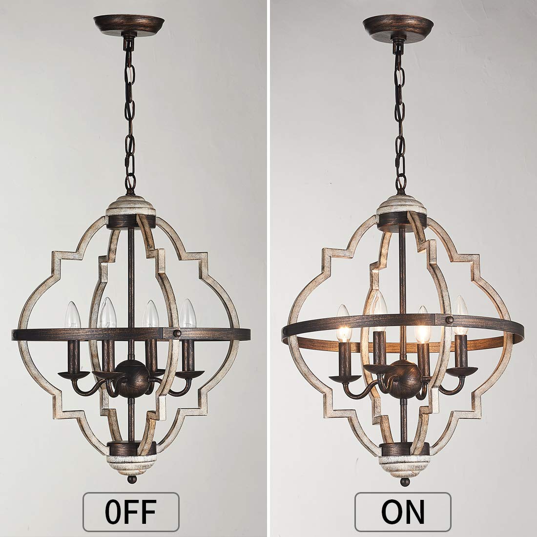 TZOE Orb 4-Light Metal Chandelier，Rustic Vintage Chandelier，Stardust Finish，Foyer Light，Adjustable Height，Dining Room Lighting Fixtures Hanging，Living Room Light，Kitchen Chandelier UL Listed