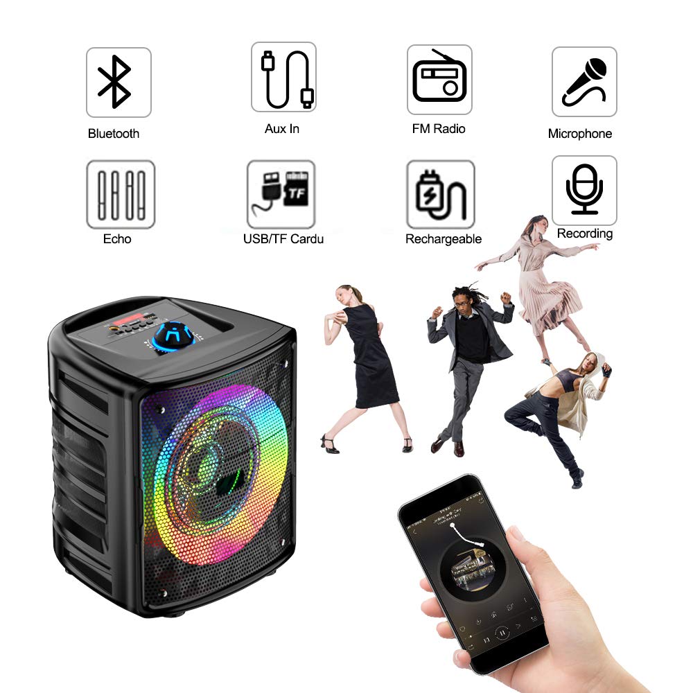 TANOCH Portable Karaoke Machine for Kids & Adults, Bluetooth Speaker with Wired Microphone for Party, Wireless PA Sound System with FM Radio, Audio Recording, TF/USB Supported Christmas Gift…