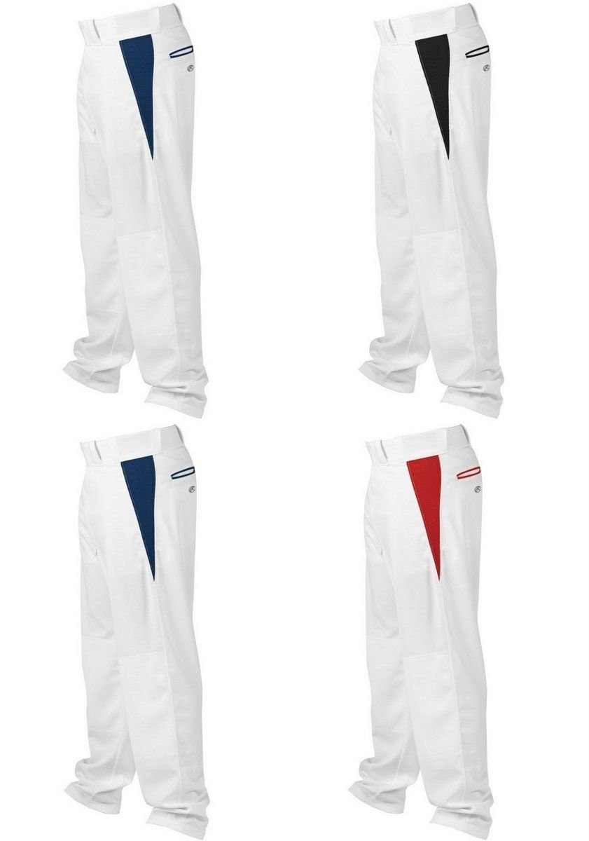 Rawlings Youth Relaxed Fit V-Notch Insert Baseball Pant, White with Navy Insert, Youth X-Small