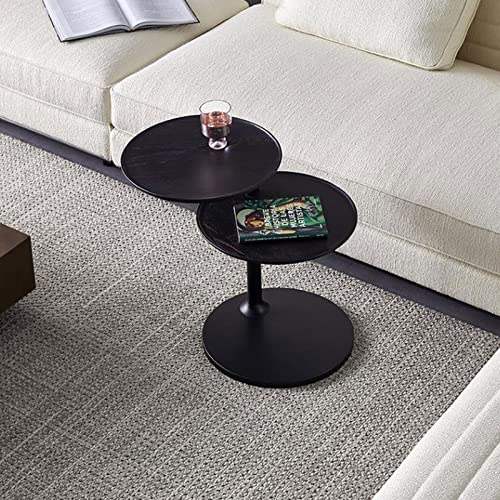 Sofa Side Table Couch Table Round Wood Side Table with Rotatable Tabletop, 2 Tier Coffee End Table Nightstand for Living Room, Bedroom, Small Spaces, Modern Home Decor Bedside Table End Table Coffee
