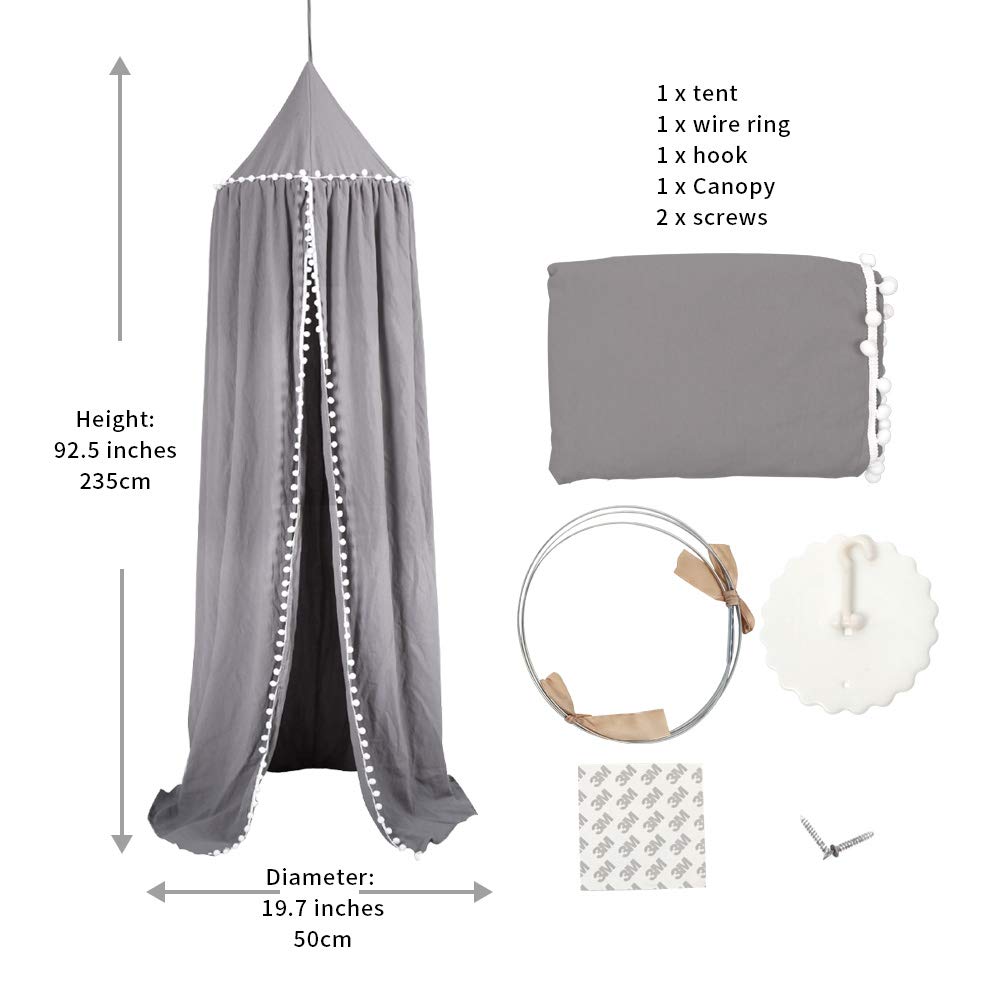 Uaugh Crib Canopy,Bed Canopy Hanging Canopy Insect Protection Dome Tent Room for Toddler(Gray)