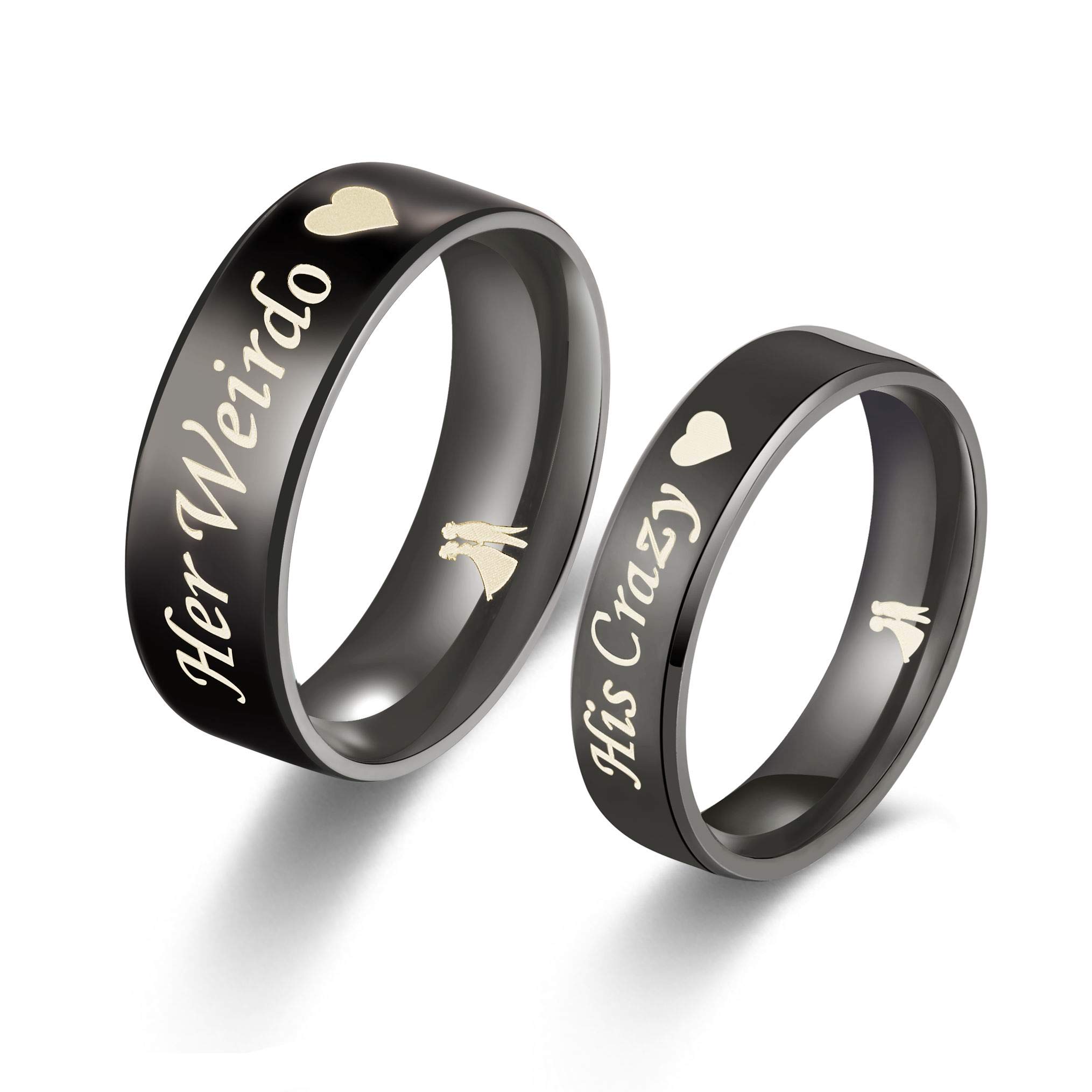 SunnyHouse Jewelry His or Hers Matching Set His Crazy Her Weirdo Titanium Stainless Steel Couple Ring