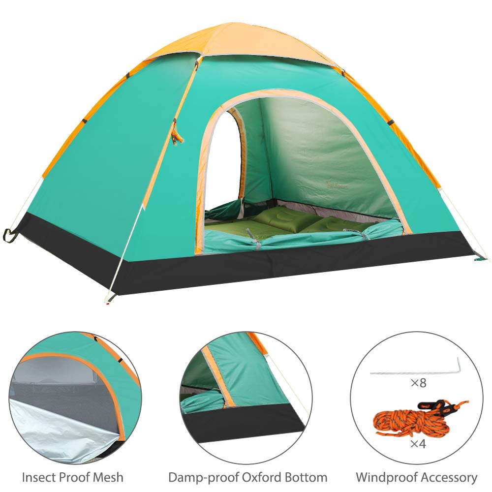 Ubon 3 Person Durable Instant Tent Ventilation Pop Up Indoor Tent Portable Outdoor Tent - Forest Green