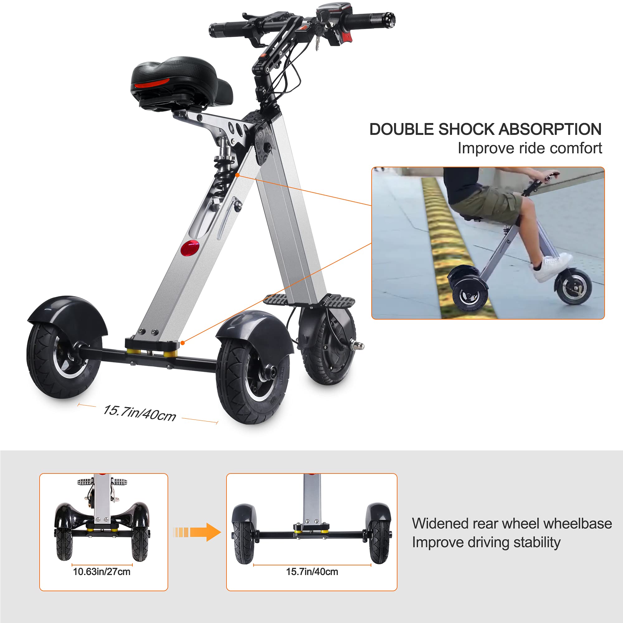 TopMate ES31 Foldable Electric Tricycle, Electric Scooter with Reverse Function and Screen Display, Key Switch and 3 speeds Folding Electric Trike, Lightweight Scooter for Travel