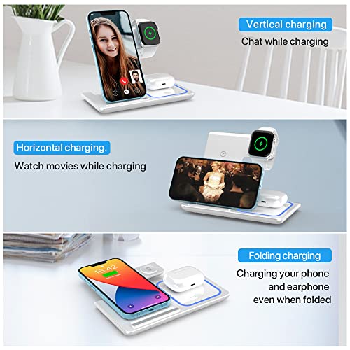 Wireless Charger, 3 in 1 Wireless Charging Station for Apple iPhone/iWatch/Airpods,iPhone 15,14,13,12,11 Series/Pro/Pro Max/XS Max/XR/XS/X/8/Plus,iWatch 7/6/SE/5/4/3/2,AirPods 3/2/pro(White)