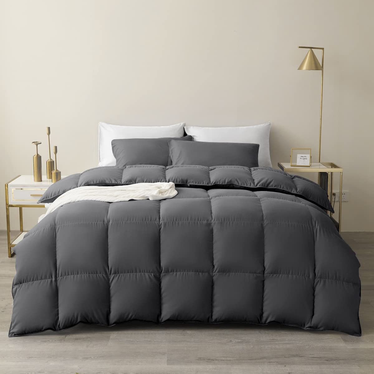 Soft Comforter Queen Size-Lightweight Down Alternative Comforter Duvet Insert with 8 Corner Tabs-Fluffy Breathable Box Stitched Reversible Comforter(Grey, Queen)