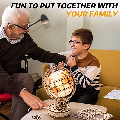 ROKR 3D Wooden Puzzles for Adults, LED Illuminated Globe with Stand, 3D Wooden Globe Model Kits with LED Light, Unique Gift for Birthday/Anniversay