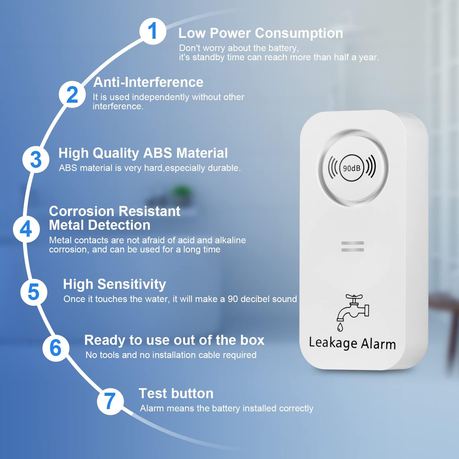 Water Leak Detector 2 Pack, 90dB Audio Water Leak Detectors for Home, Sensitive Leak and Drip Alert for Kitchen Bathroom Basement