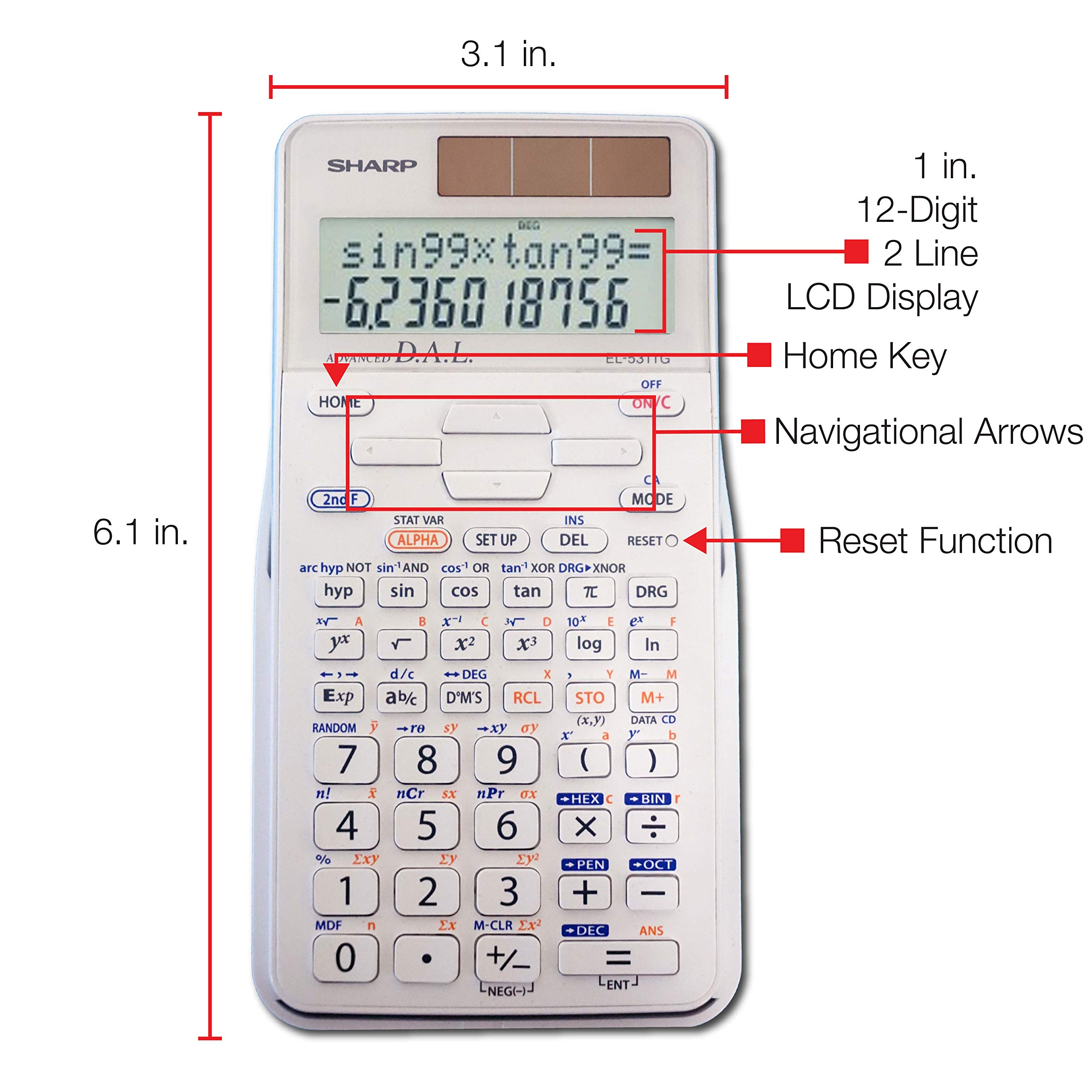 Sharp EL-531TGBDW 12-Digit Scientific/Engineering Calculator with Protective Hard Cover, Battery and Solar Hybrid Powered LCD Display, Great for Students and Professionals, Silver