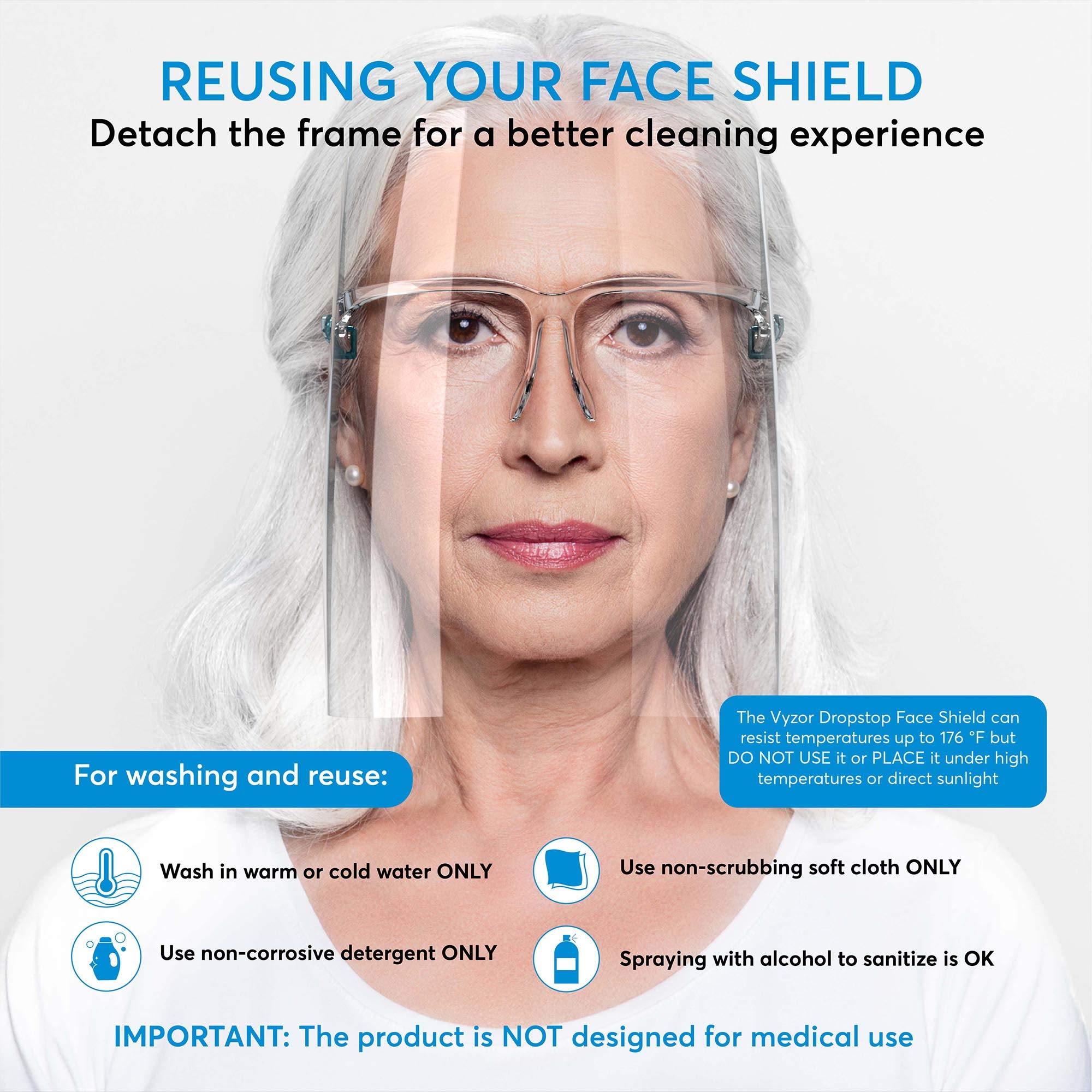 Vyzor Face Shield With Glasses Frame 7PK - Safety Face Shield For Face Mask Shield - Anti Fog Face Shield Mask - Plastic Face Shield With Clear Face Shield - Face Sheild - Faceshield For Women & Men