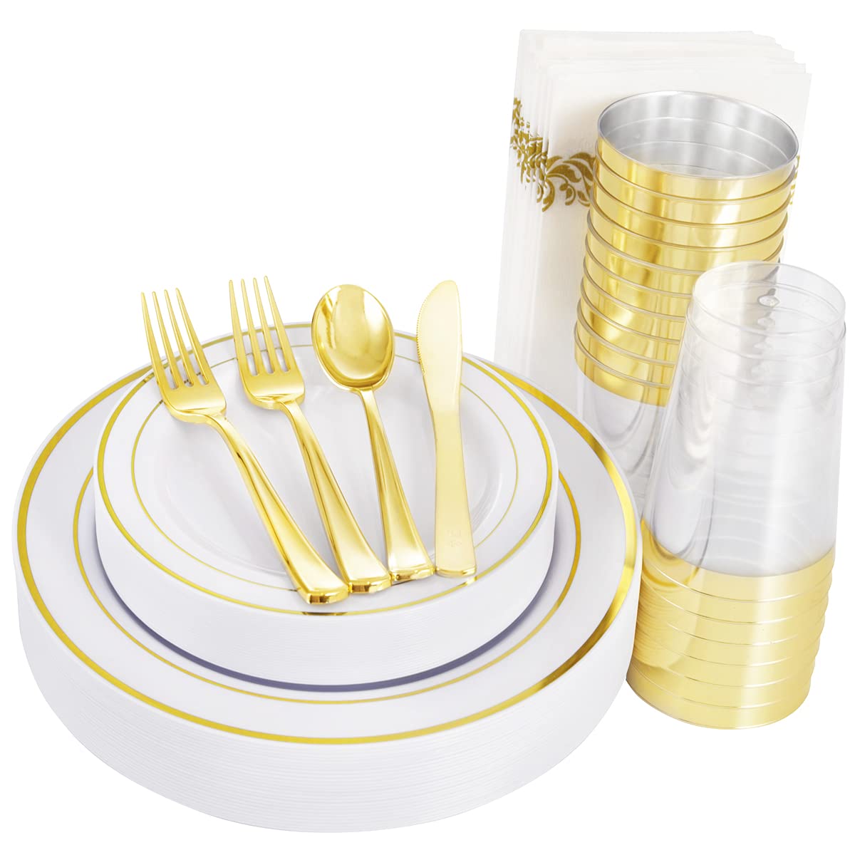 supernal 200pcs Plastic Silver Dinnerware Sets,Silver Plastic Plates,Plastic Silverware,12oz Plastic Cups,Napkins, Disposable Plates,Service for 25 Guests Suit for Party,Wedding,Mothers Day