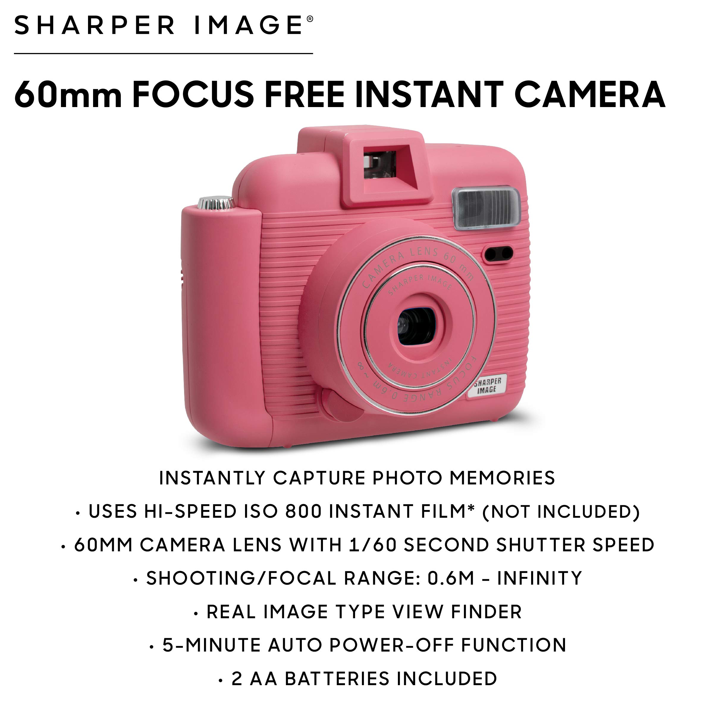 SHARPER IMAGE Instant Camera with Flash and 5 Lighting Modes, Compatible with Instant Mini Film, Prints Photos in Seconds, Capture Memories Indoors or Outdoors! β Pink