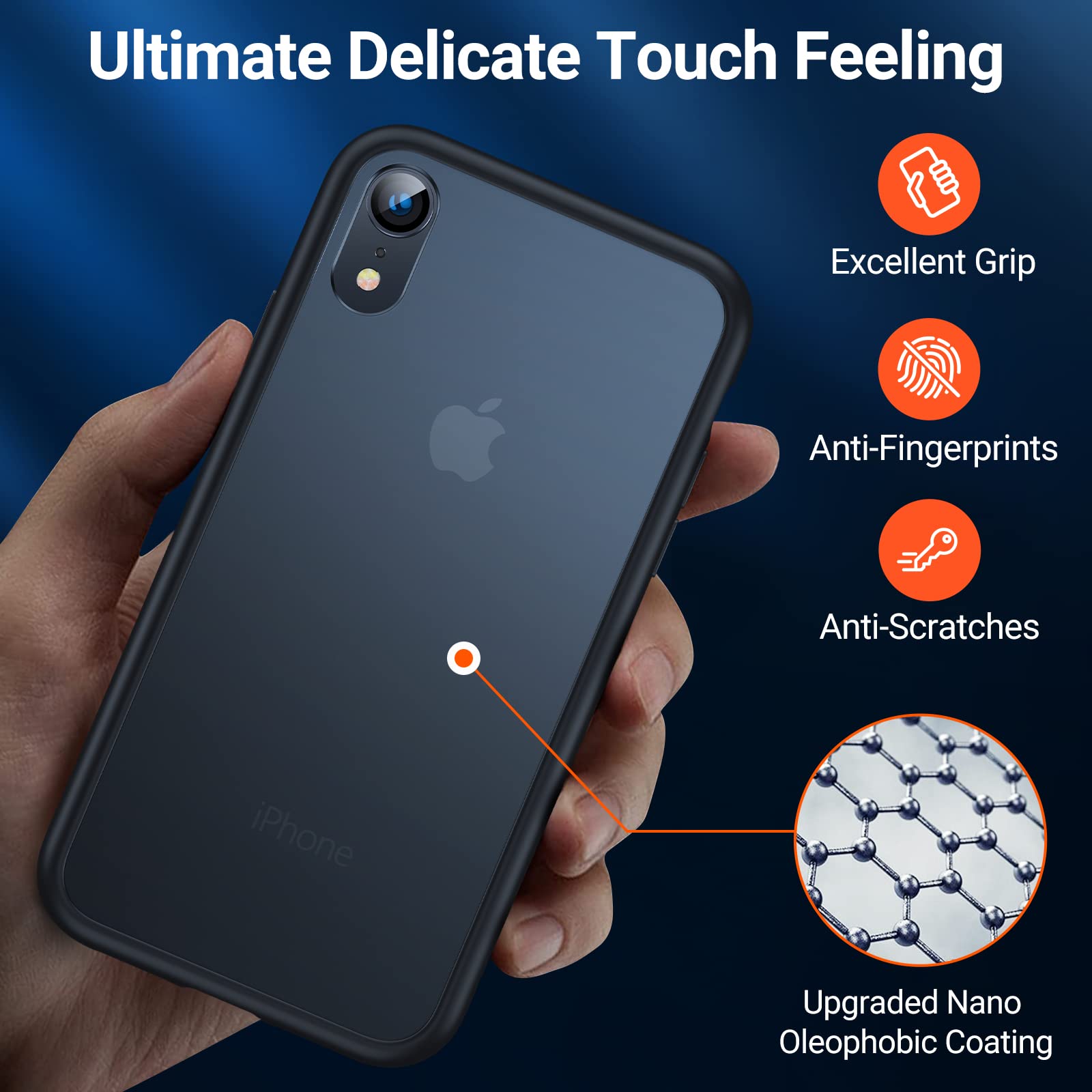 TORRAS Shockproof Compatible for iPhone XR Case [8 FT Military Grade Drop Tested] Translucent Matte Hard PC Back iPhone XR Phone Case with Soft Silicone Edge Slim Protective Case for iPhone XR, Black