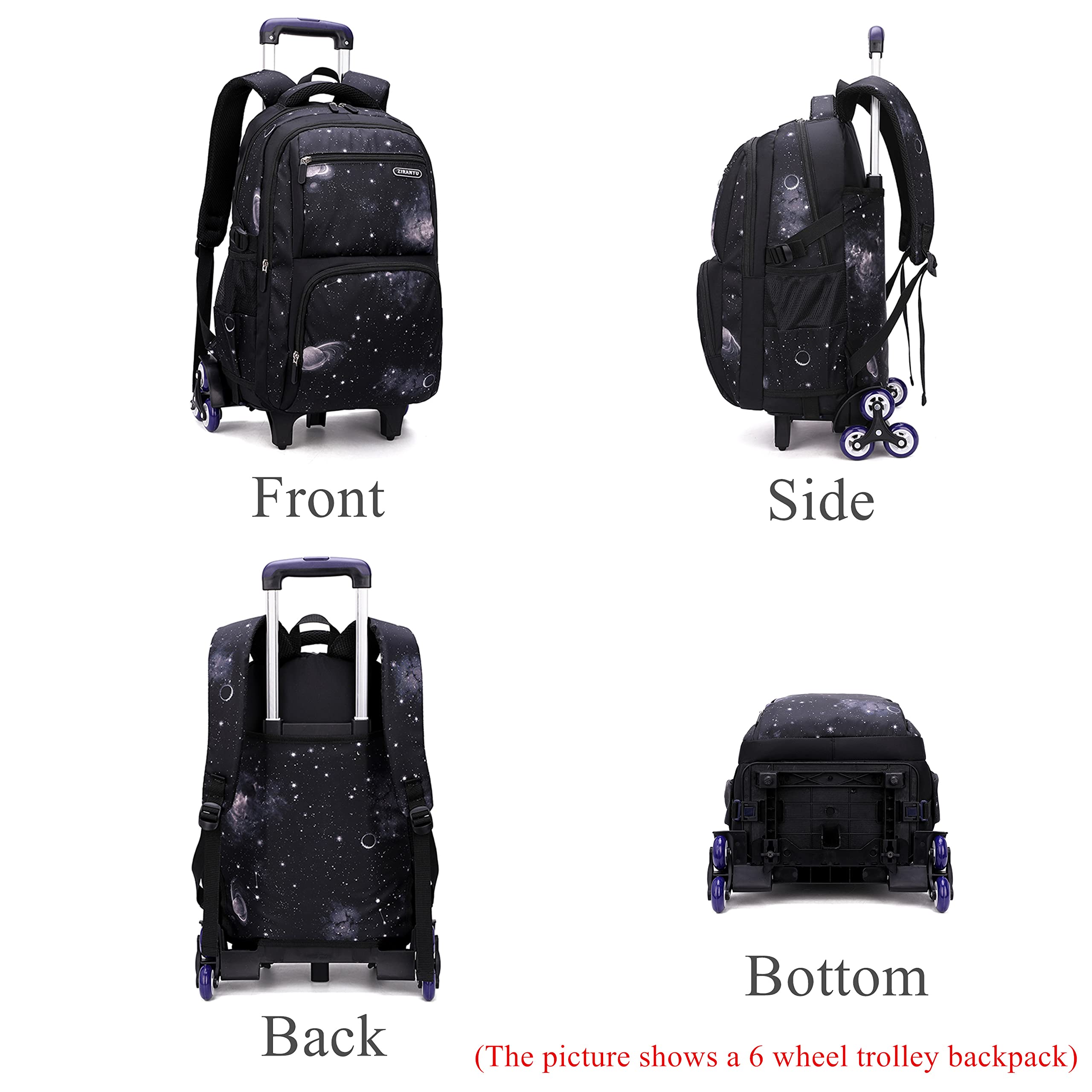 Sky Printed Trolley Backpack Primary School Removable Rolling Daypack Middle School student Bookbag for boys