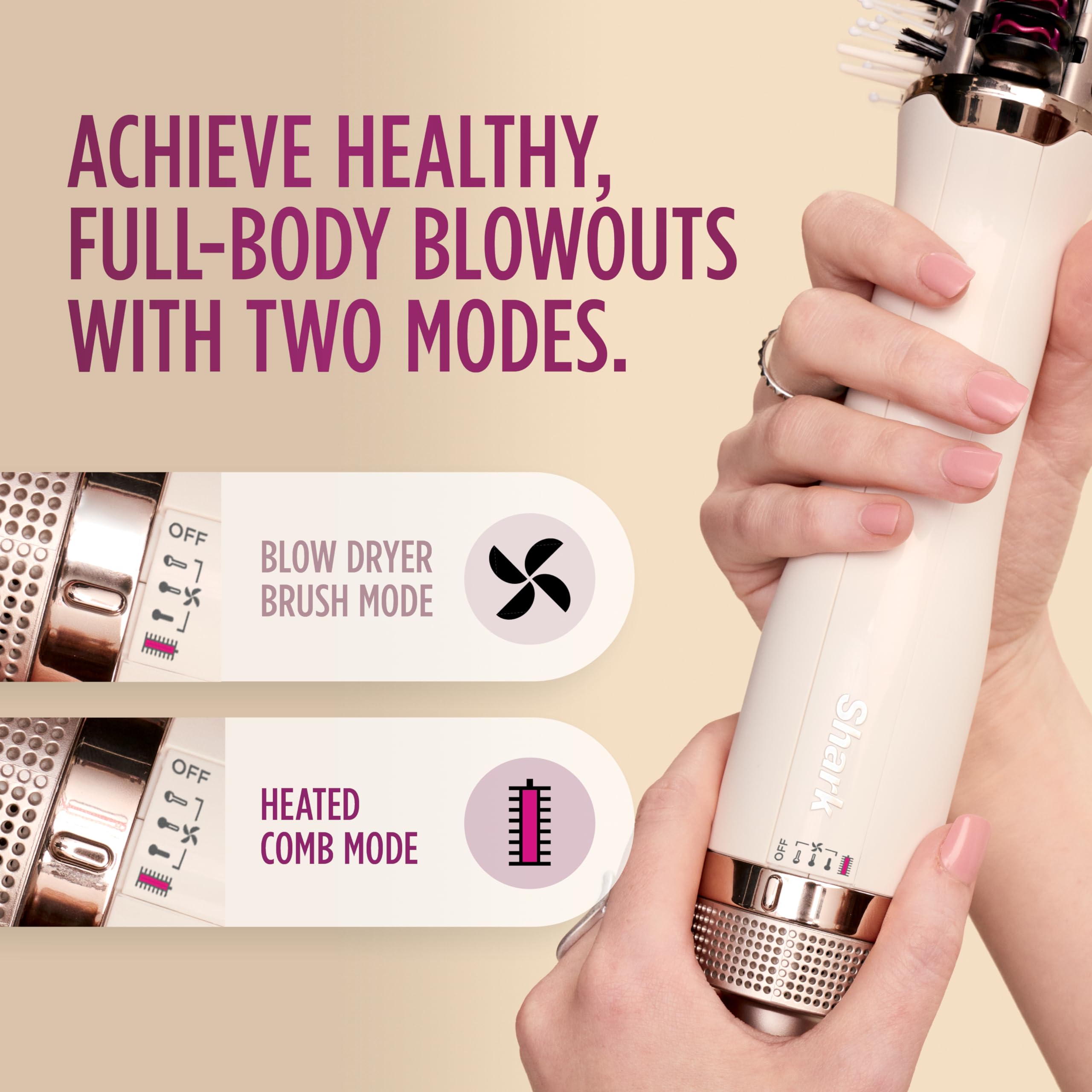 Shark HT202 SmoothStyle Heated Comb + Blow Dryer Brush, Dual Mode, for All Hair Types, Silk
