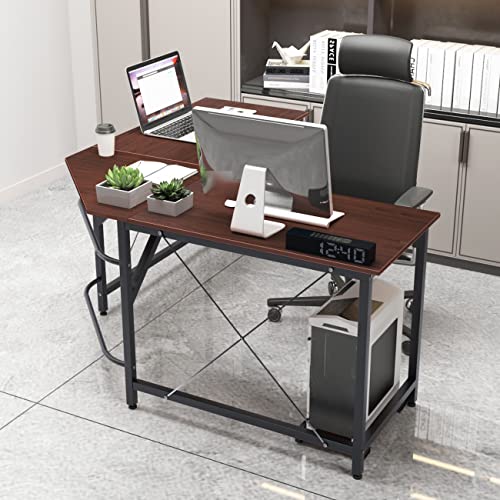 sogesfurniture 59" Large L-Shaped Desk Corner Table Computer Desk Workstation Desk PC Laptop Office Desk L Desk, Walnut