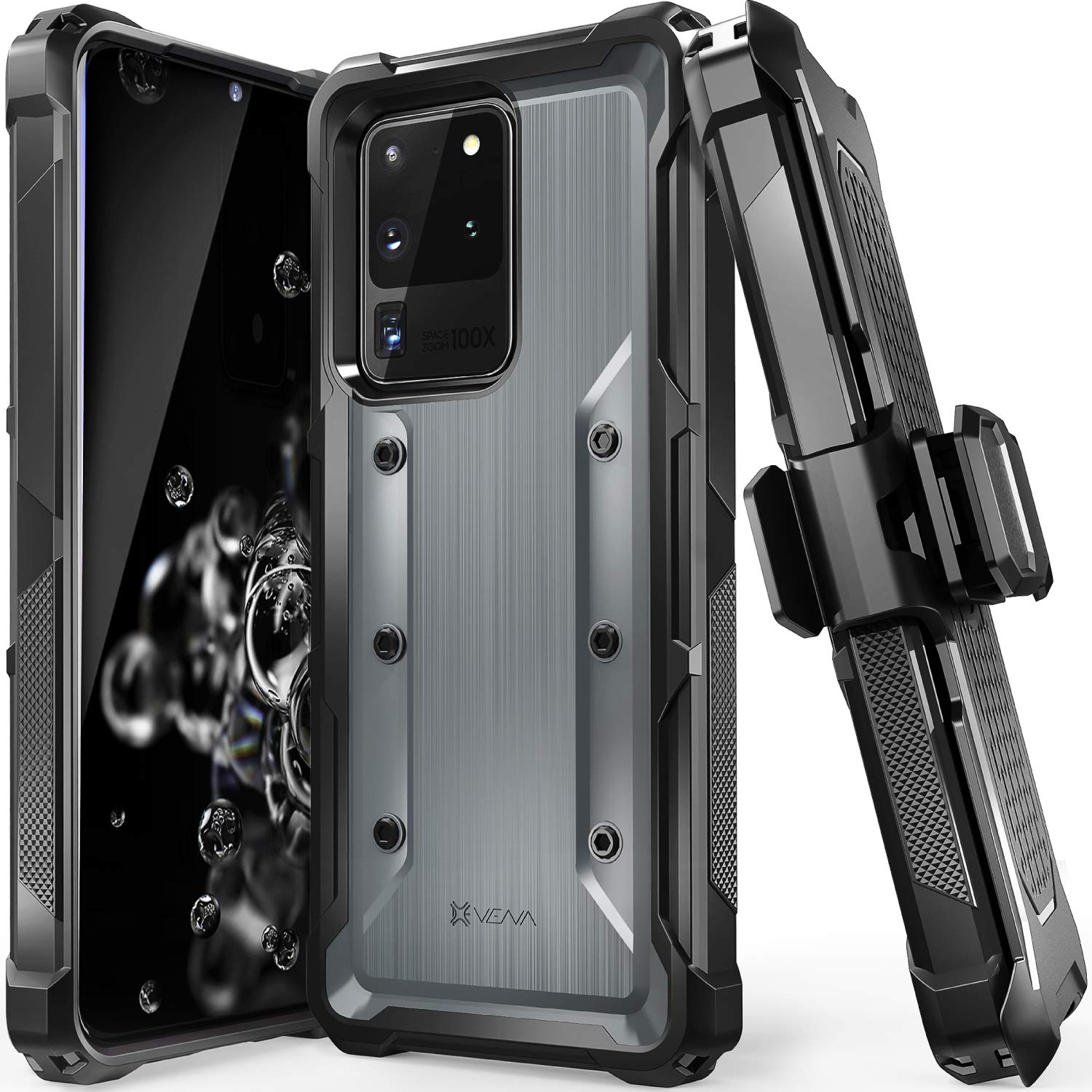 Vena vArmor Rugged Case Compatible with Samsung Galaxy S20 Ultra (6.9"-inch), (Military Grade Drop Protection) Heavy Duty Holster Belt Clip Cover with Kickstand - Space Gray