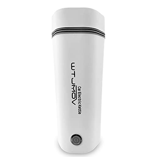 WTJMOV 12V Car Electric Kettle, Travel Portable Electric Tea Coffee Kettle Fast Water Boiler & Heater Automatic Shut-Off (White)