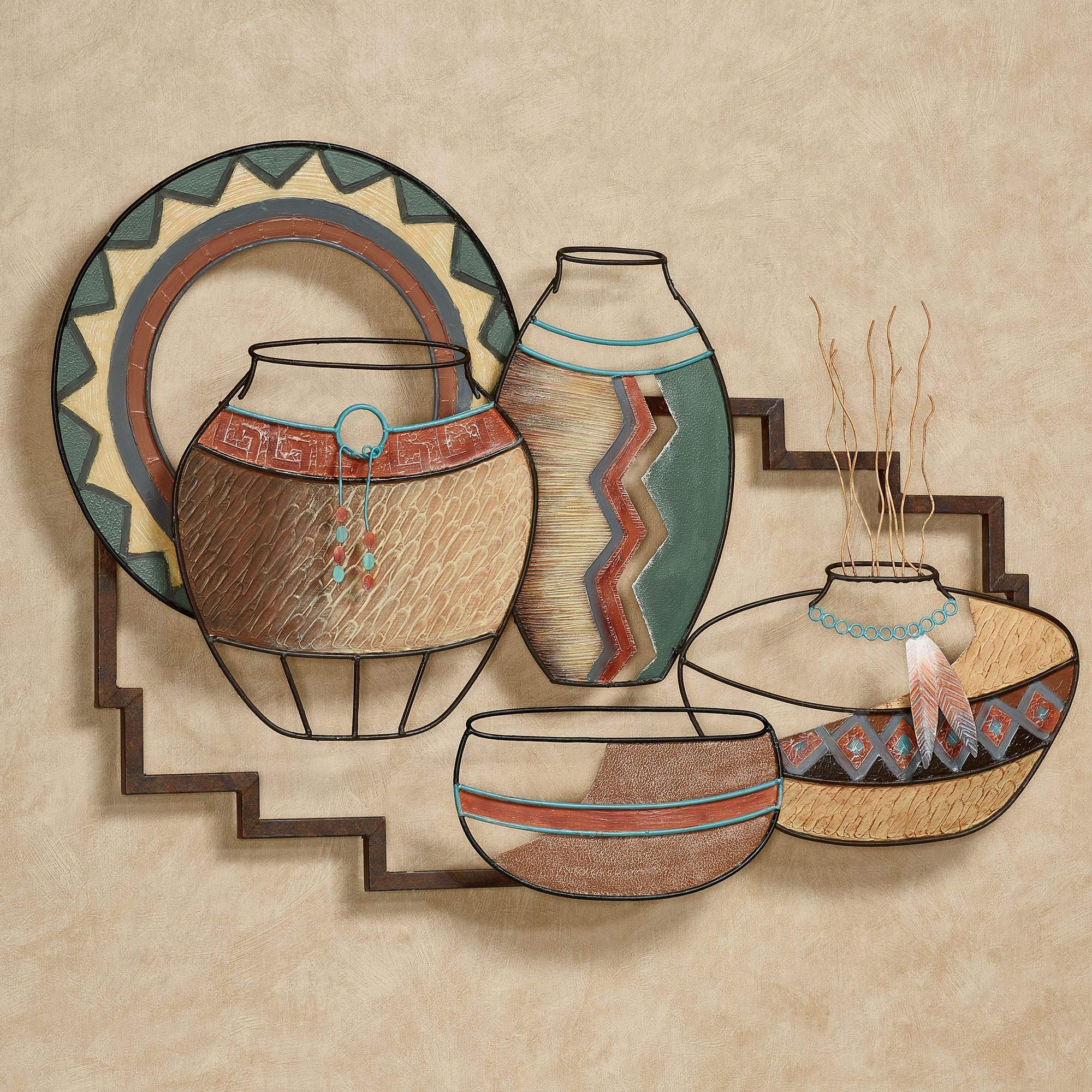 Touch of Class Native Artifacts Metal Wall Sculpture - Multi Earth - One Size Southwestern Style Art Decor - Southwest Aesthetic, Vases, Charger, Bowl