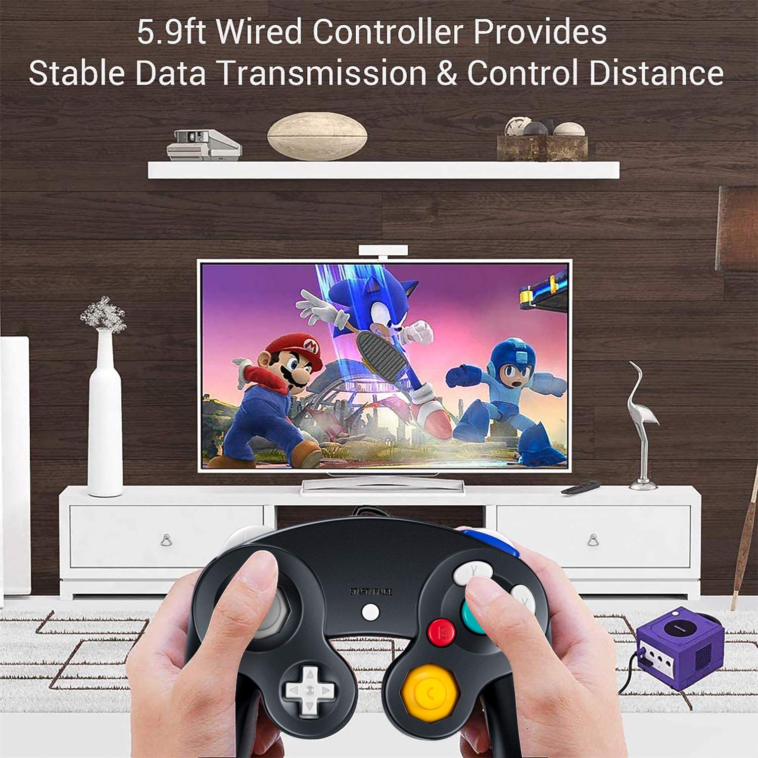 SogYupk 2 Pack Controller Replacement for Gamecube Controller,Wired Controllers Classic Gamepad compatible with Nintendo and Wii Console Game Remote(Black 2 pcs)
