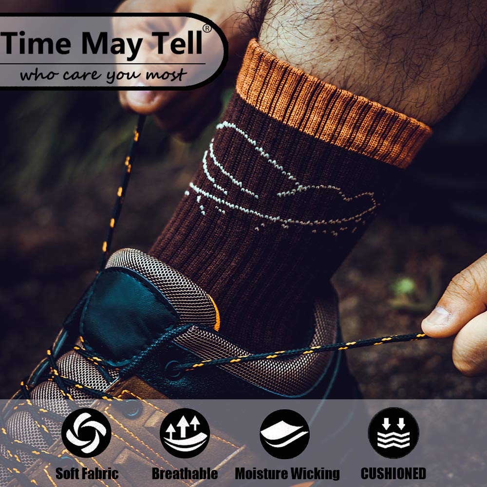 Time May Tell Mens Hiking Socks Moisture Wicking Cushion Crew Socks for Terkking,Outdoor Sports,Performance 2 pack (Black,Blue 9β-12β)