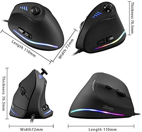 Vertical Mouse Wired Mouse Ergonomic RBG Gaming Upright Optical Mice with 11 Programmable Buttons 5-Way Rocker 10000 Max DPI Gaming Mouse for Gamer/PC/Laptop/Computer