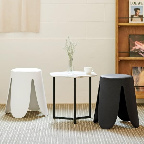 Roomnhome】 Stackable PS Stool Set of 4, 17.3’'(W) X 17.3’’(D) X 18.11’’(H) Indoor/Outdoor, Pastel Toned Midcentury Modern Stool (White)