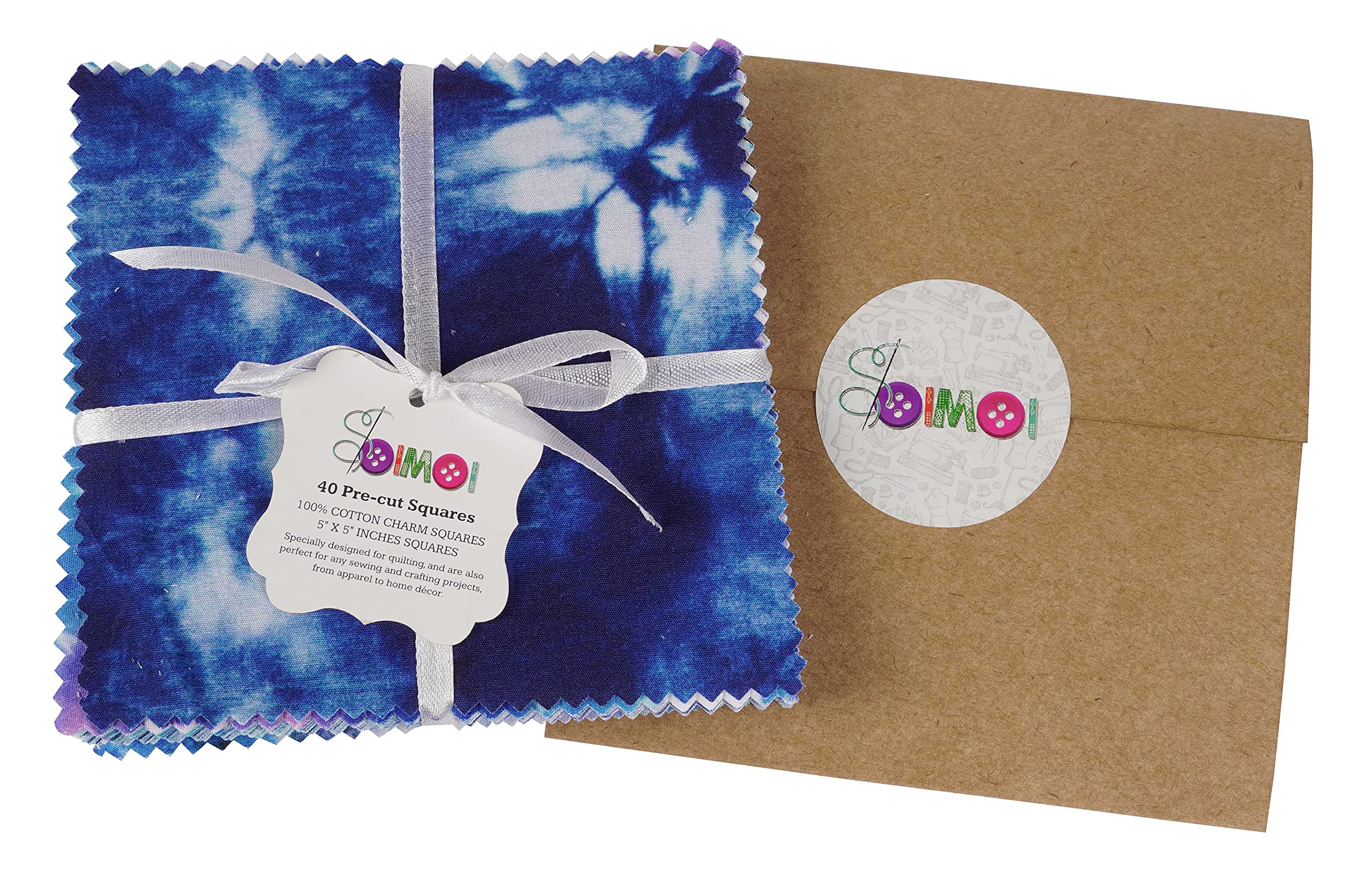 Soimoi Precut 10-inch Tie Dye Prints Cotton Fabric Bundle Quilting Squares Charm Pack DIY Patchwork Sewing Craft- Blue-YF