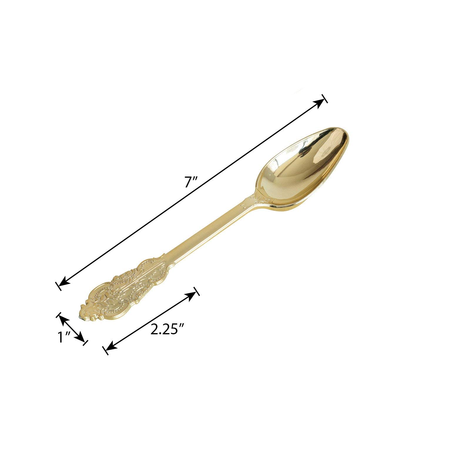 TABLECLOTHSFACTORY 24 Pack | 7" Metallic Gold Baroque Disposable Cutlery Plastic Spoons for Wedding Party Banquet Events Candy Buffet