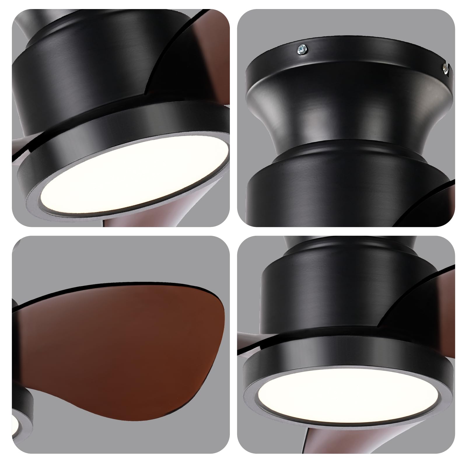 Roomratv Ceiling Fans with Lights 22 inch Quiet Ceiling Fan Large Airflow Remote Control 3 Color Temperature for Bedroom Kitchen Dining room Patio(Black)