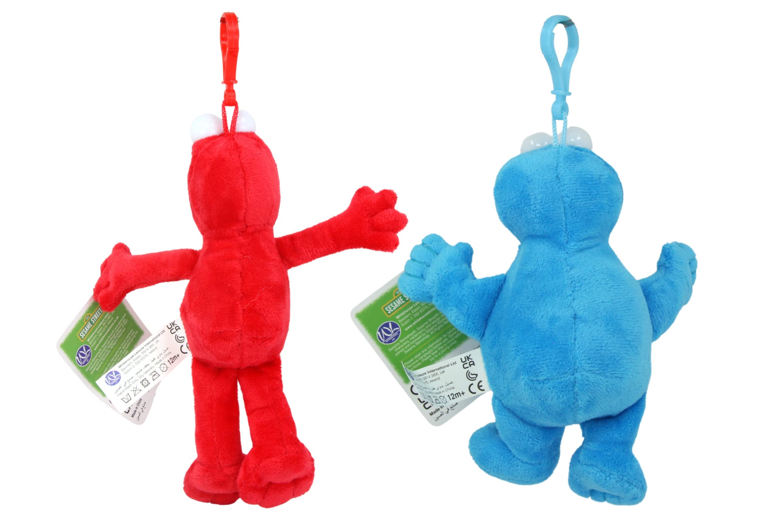 Sesame Street - Super Soft Gift Quality Plush Bag Clip/Key Clip 6619 Twin Pack - (8" 20cm Elmo & 6" 15cm Cookie Monster)
