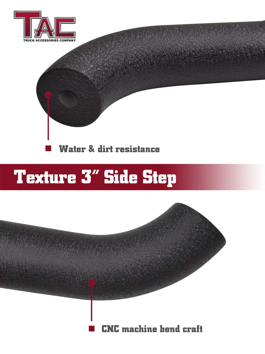 TAC 3” Side Steps Compatible with 2019-2024 Ford Ranger SuperCrew Truck Pickup Texture Black Running Boards Nerf Bars Side Bars Off Road Accessories 2pcs