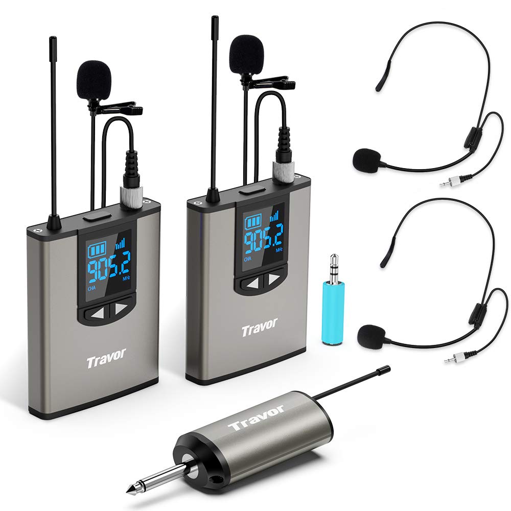 Travor Dual Wireless Lavalier Microphone System with Headset/Lapel Mics with Noise Reduction for DSLR Camera, Smartphones, PA Speaker, Podcast, YouTube, Interview, Vlogging, Video Recording