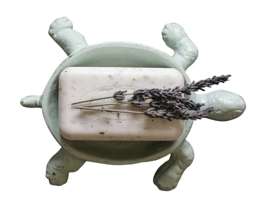 Urban Garage Market UGM Heavy Duty Cast Iron Turtle Soap Dish Holder - Seafoam Green Tortoise Shape - Kitchen Bathroom Laundry Soap Tray - Decorative & Hygienic Soap Container
